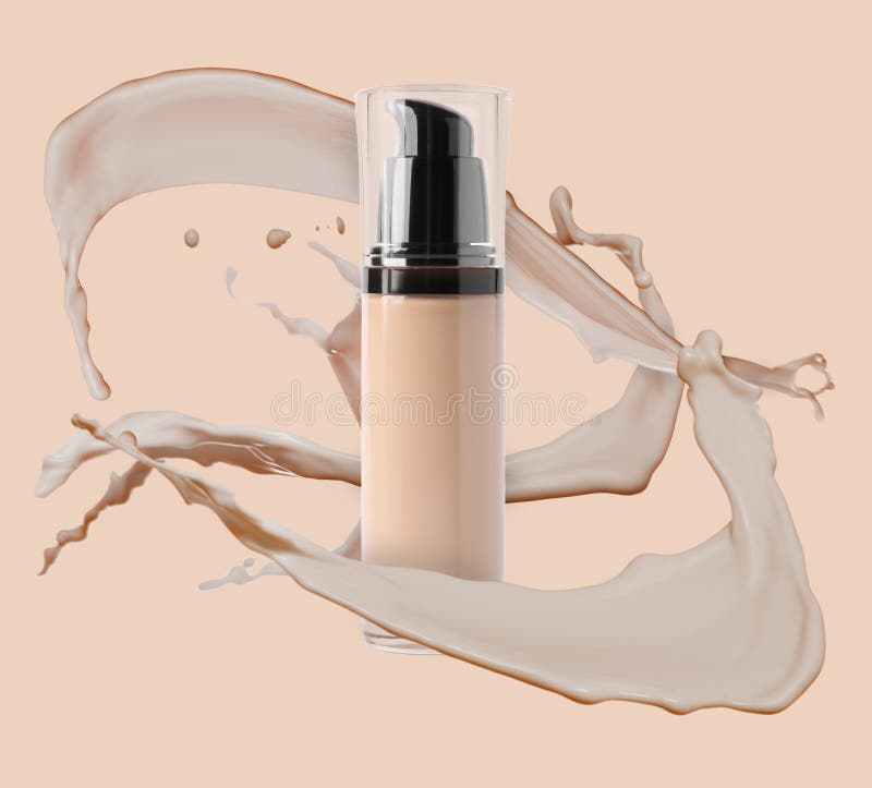 Liquid Foundation in Bottle and Splashes of Makeup Product on Dark ...
