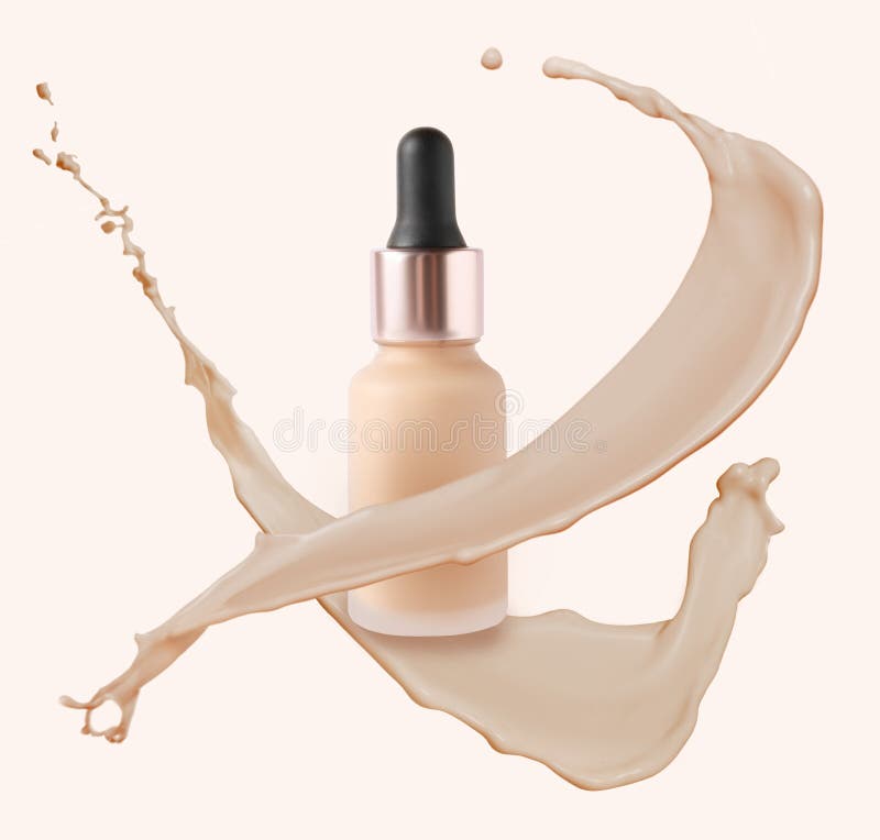 Liquid Foundation in Bottle and Splashes of Makeup Product on Light ...