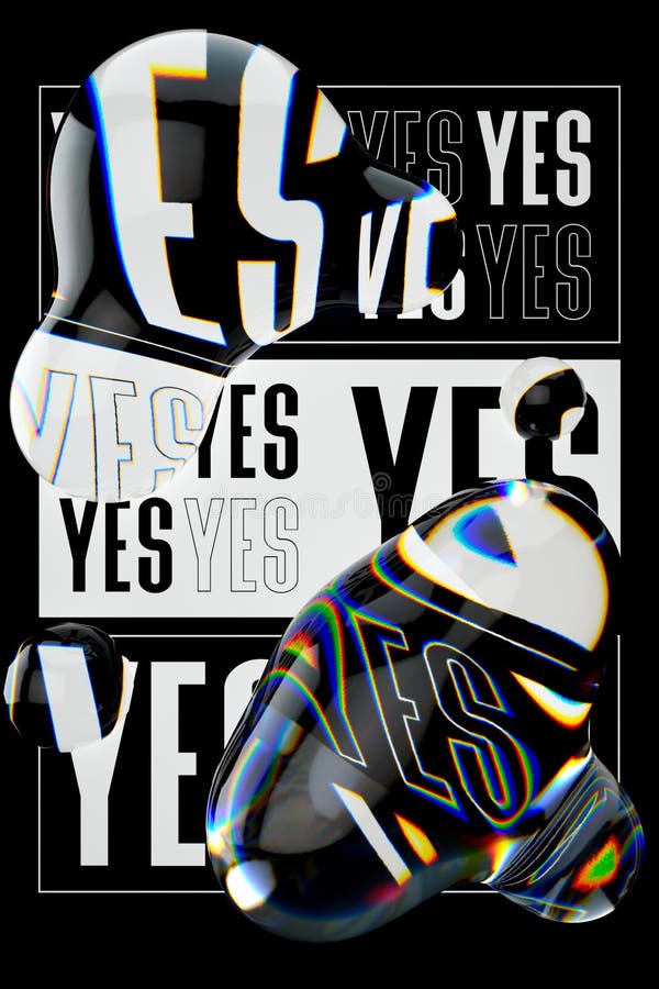 Liquid Glass Dispersion Typographic Title Yes 3d Render Stock ...