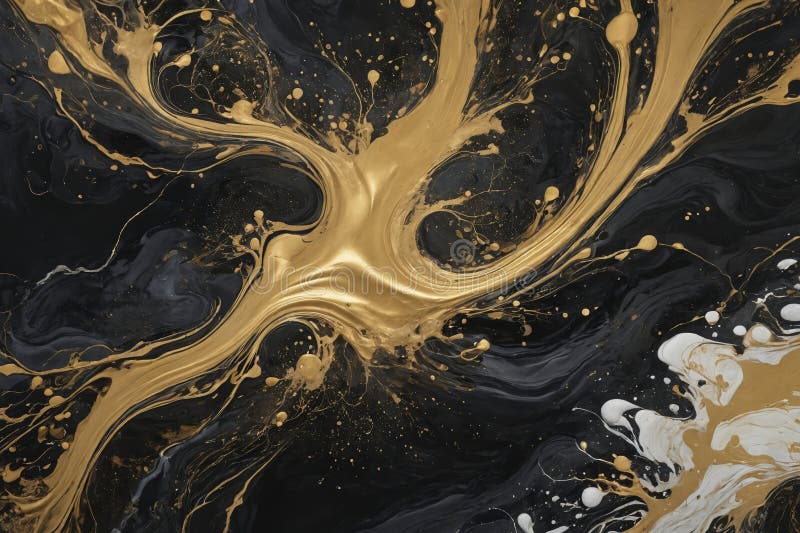 Liquid Gold: Dynamic Swirls Against a Black Canvas Stock Image - Image ...