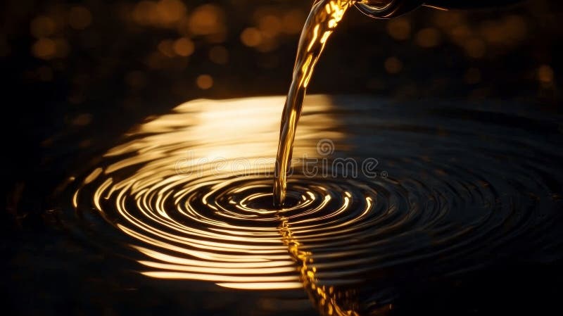 Liquid Gold Flowing from a Metal Spout Creates Beautiful Ripples on ...