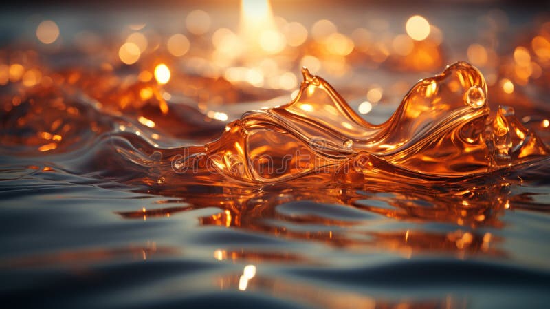 Liquid Gold Flows Like a River Current, There are Small Waves. Stock ...