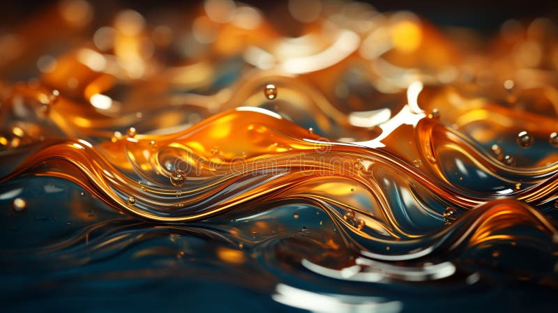 Liquid Gold Flows Like a River Current, There are Small Waves. Stock ...