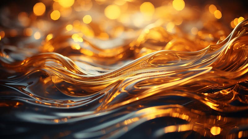 Liquid Gold Flows Like a River Current, There are Small Waves. Stock ...
