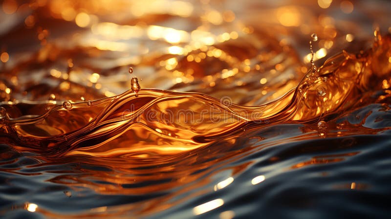 Liquid Gold Flows Like a River Current, There are Small Waves. Stock ...