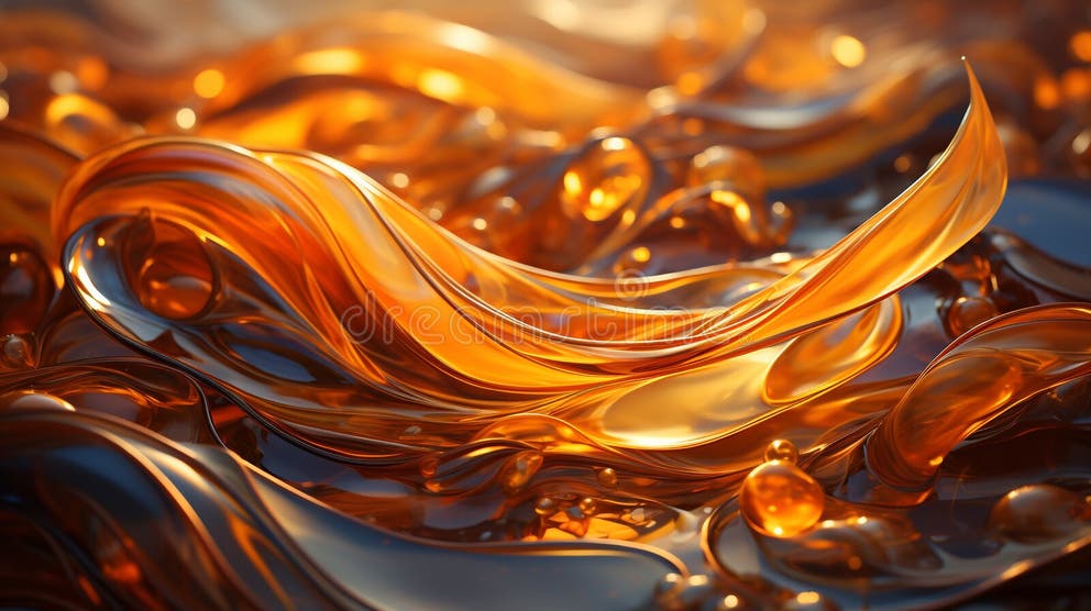 Liquid Gold Flows Like a River Current, There are Small Waves. Stock ...