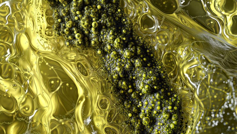 Liquid Gold Fusion Surreal Abstract Of Golden And Green Bubbles Generative Ai Stock