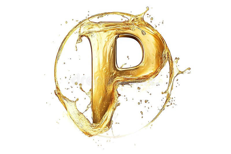 Liquid Gold Letter P Formation with Splashes Isolated on White Backdrop ...