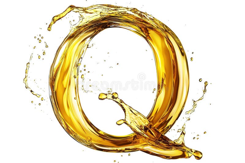 Liquid Gold Letter Q Forming Splash, Flowing, and Splattering on a Pure ...