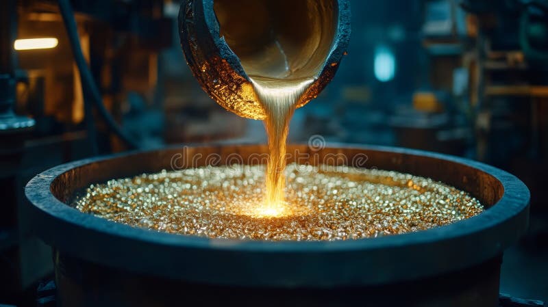 Molten Metal Pour Fiery Cascade Flows into Foundry Mold during ...