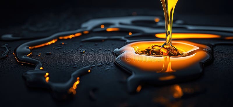 Liquid Gold Oil Flowing on Dark Surface Creating Mesmerizing Patterns ...