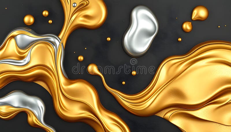 Liquid Gold and Silver Abstract Art: a Luxurious 3D Render Stock ...