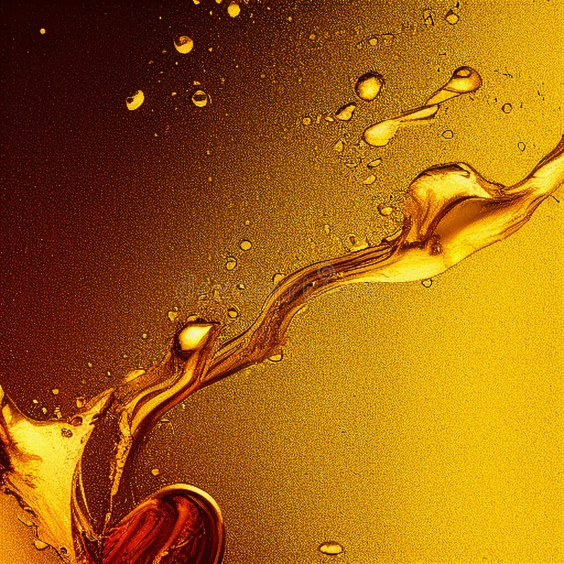 Liquid Gold. Splashes of Liquid Gold with Flying Drops on a Yellow ...