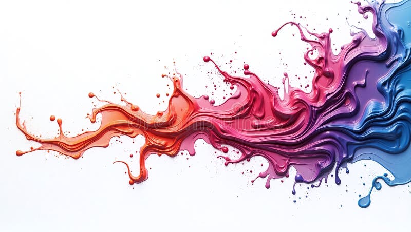 Liquid Gradient Paint Swirl with Splatter Effect on a White Plain ...