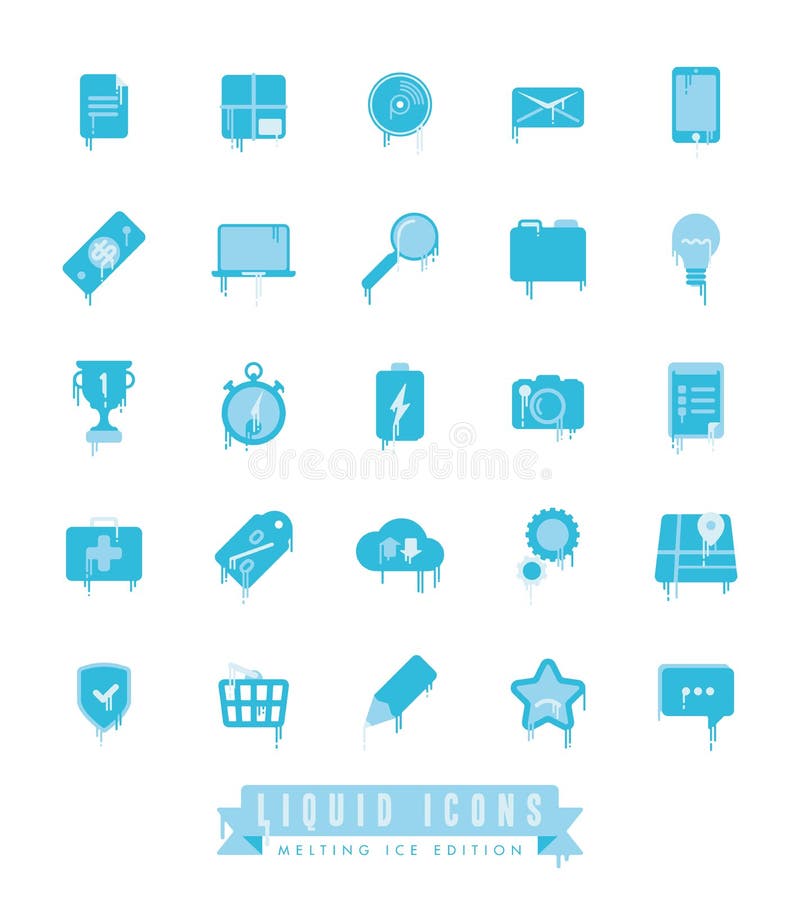 Liquid Icons Collection Melting Ice Edition Stock Vector - Illustration ...