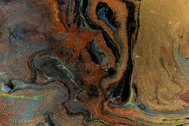 Liquid Ink Blue and Gold Mixed Smudges Texture. Stock Image - Image of ...