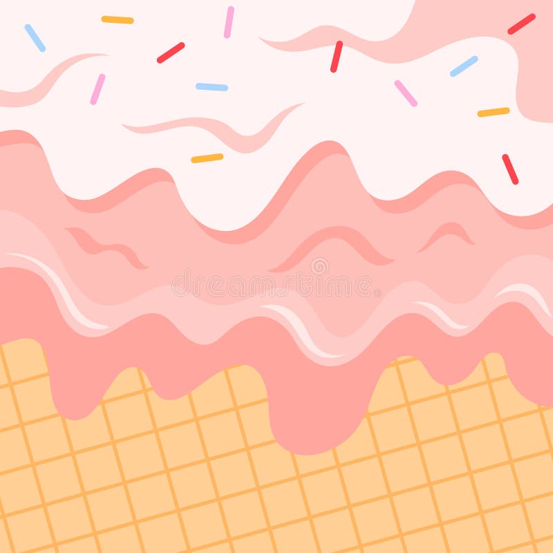 Liquid Layers of Pink Ice Cream Flowing Over Crispy Waffle Surface ...