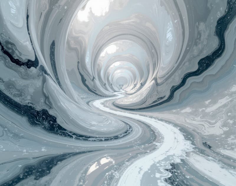 Liquid Marble Illusion with Swirling Gray and White Veins in Motion ...