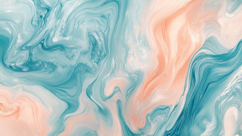Liquid Marble Texture in Soft Turquoise and Light Peach, with Flowing ...