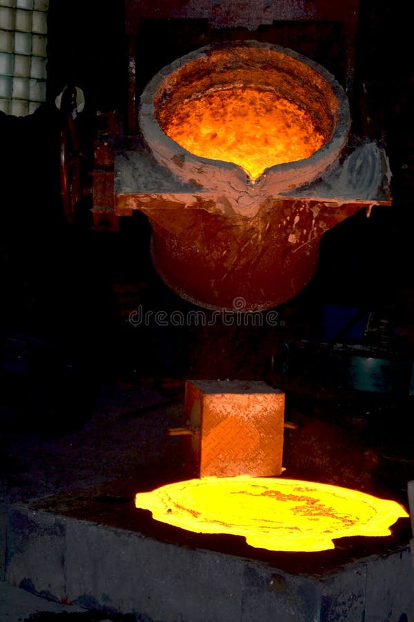Foundry - Molten Metal Poured from Ladle Stock Image - Image of indoor ...