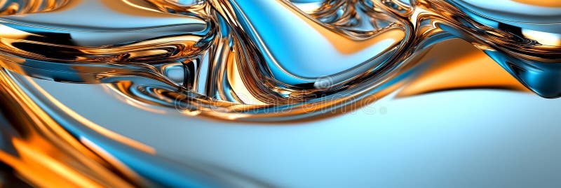 Liquid Metal Abstract Design Swirling Metallic Forms Blue and Gold Hues ...