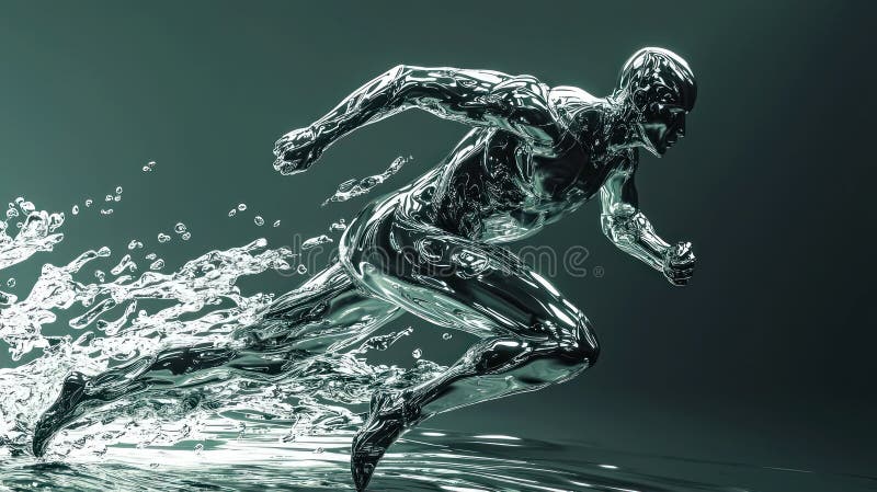 Liquid Metal Athlete Running in Dynamic Pose, Showcasing Powerful ...