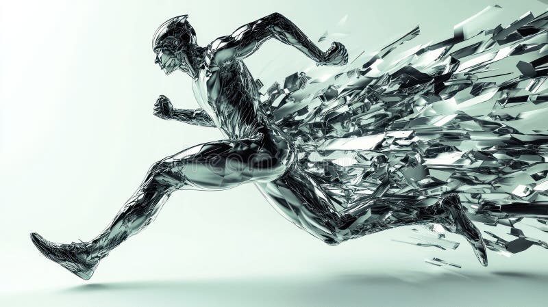 Liquid Metal Athlete Running, Showcasing Power and Speed in Dynamic ...