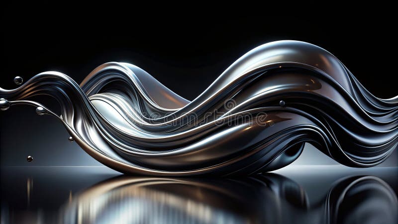 Liquid Metal Flow Abstract 3D Render of Dynamic Curves and Reflections ...
