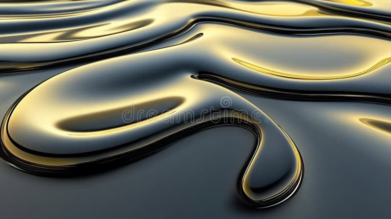 Liquid Metal Flowing, Dark Grey Background, Gold Highlights, Abstract ...