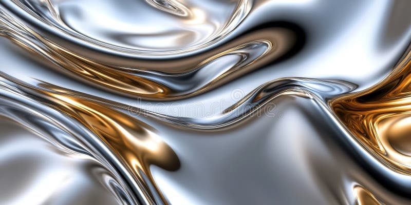 Liquid Metal Flows, Silver Gold Liquid Fusion, Abstract Luxury Liquid Motion Stock Image - Image ...