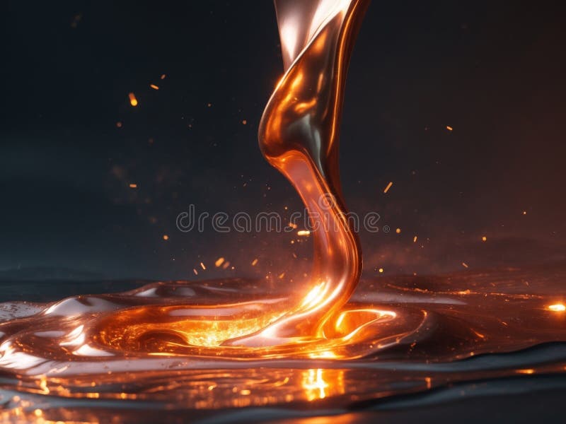 Liquid Metal Molten Metal Flowing Downwards Reflecting Light Stock ...