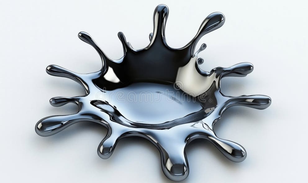 Liquid Metal Splash with Dynamic Droplets and Reflective Surface Stock ...