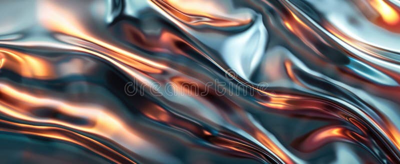 Liquid Metal Texture Background, Shiny Iridescent Waves of Foil ...