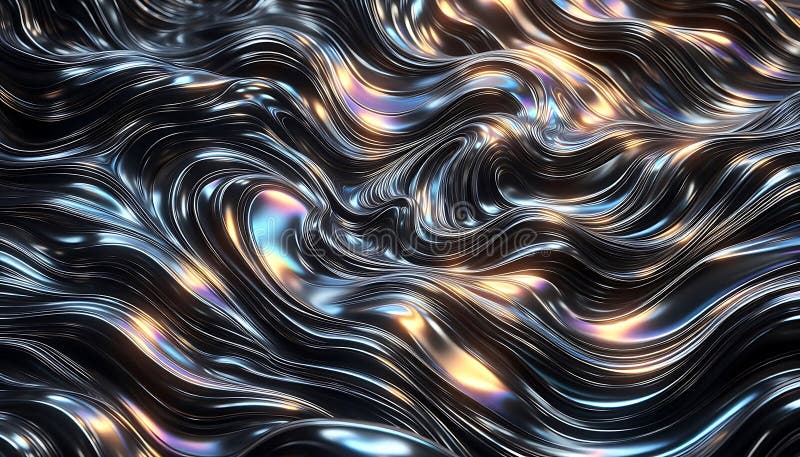 Liquid Metal Textures with Iridescent Highlights Flowing in Smooth ...