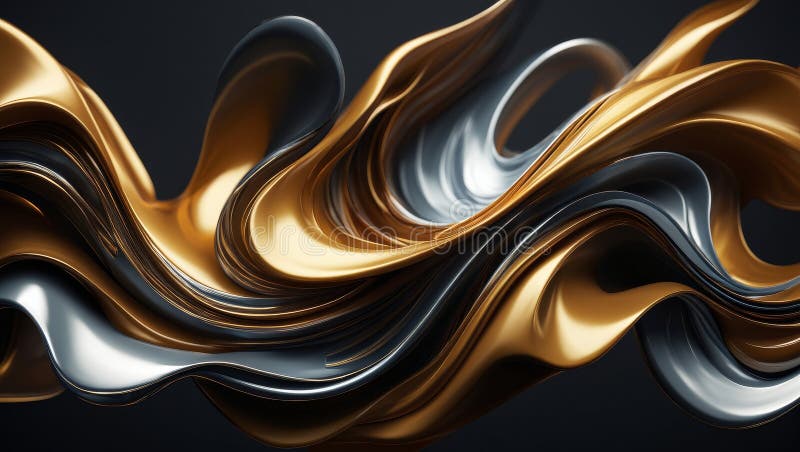 Liquid Metal Waves: Shimmering Silver and Gold Fluid Forms on a Dark ...