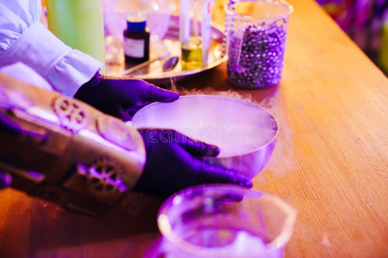 Liquid Nitrogen Bowl for Presentation with Chemical Experiments. Stock ...