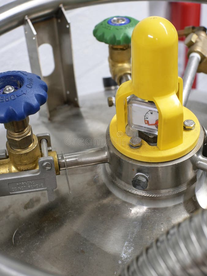 Liquid Nitrogen Container with the Pressure Gauge Stock Photo - Image ...
