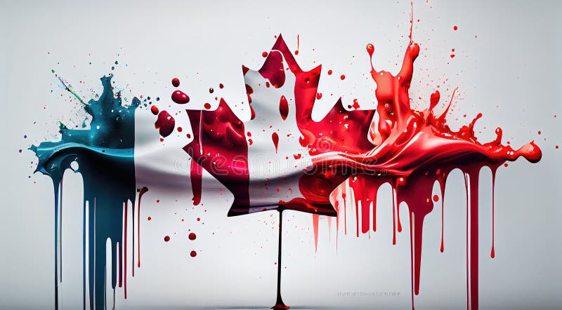 Liquid Paint Colors of Canada Flag Dripping and Explosion Abstract Art ...