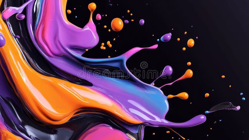 Liquid Paint Splash on Black Vibrant Colors Explode Symbolizing ...