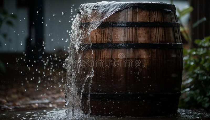 Liquid Pouring into Barrel, Reflecting Old Winery Generated by AI Stock ...