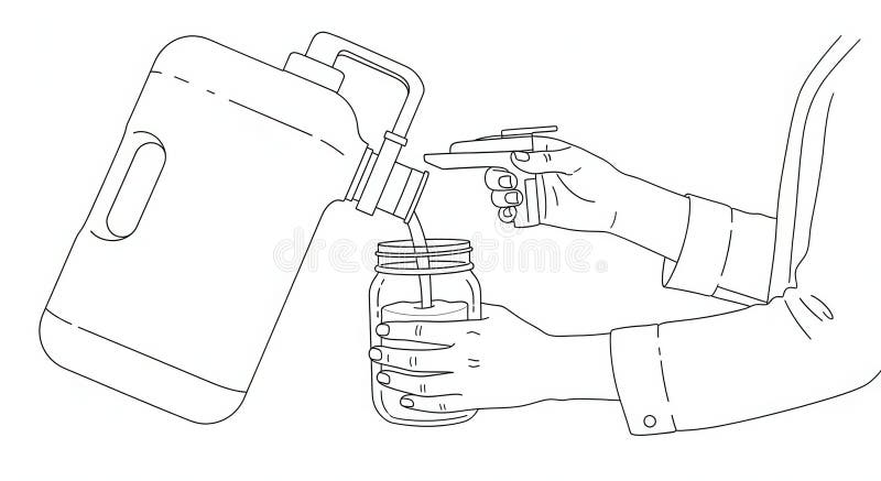 Pouring Liquid from Container into Glass Jar Stock Illustration ...