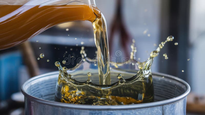 Liquid Pouring from a Pitcher, Creating Splashes in a Metallic Bucket ...