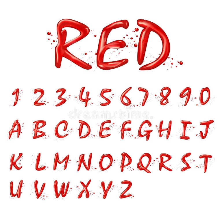 Liquid Red Alphabets and Numbers Collection Stock Illustration ...