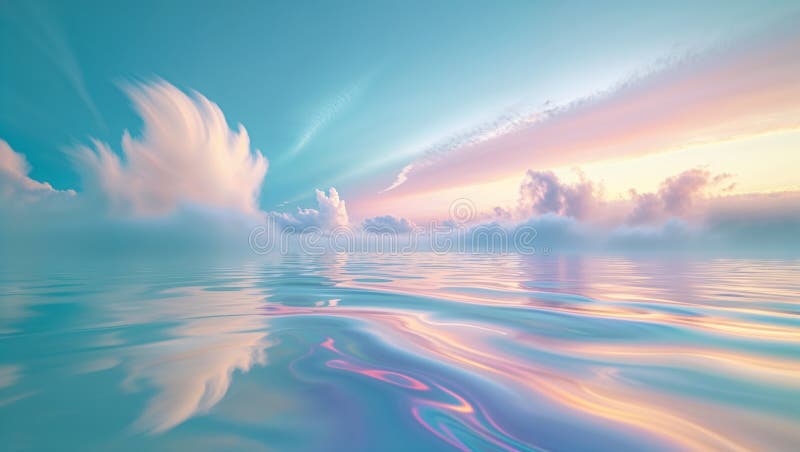 A Liquid Scene Beneath a Glowing Sky with Clouds Drifting Like Slow Motion Ghosts Stock Photo ...
