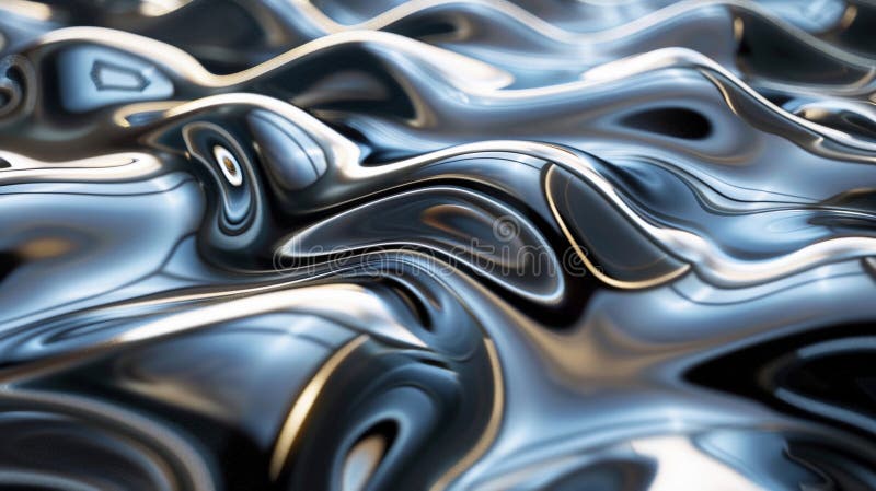 Liquid Silver Metal Abstract Background. Metallic Waves with Shimmers ...