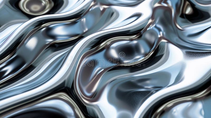 Liquid Silver Metal Abstract Background. Metallic Waves with Shimmers ...