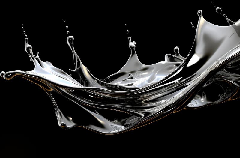 Liquid Silver Metal Abstract on Black Background Stock Illustration ...