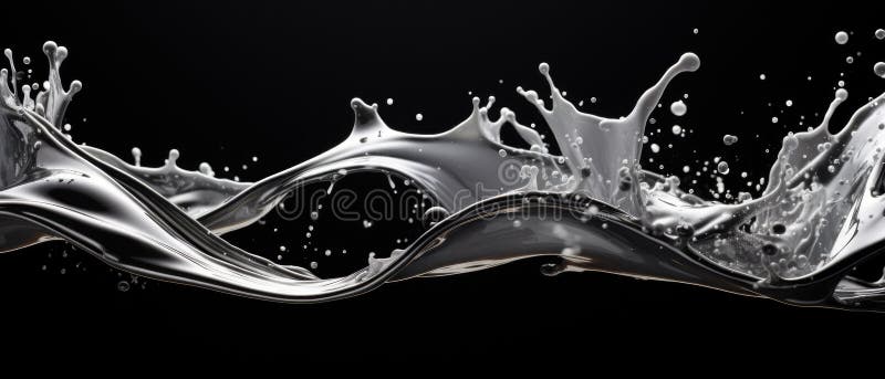 Liquid Silver Metal Abstract on Black Background Stock Illustration ...