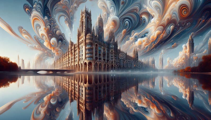 Liquid Sky Obscures Architecture Prominent Structures of Dreamli Stock ...