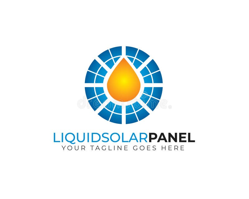 Liquid Solar Panel Logo with Solar Cell and Water Drops Stock Vector ...